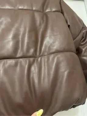 Old Navy | Jackets & Coats | Old Navy Brown Faux Leather Cropped Puffer ...